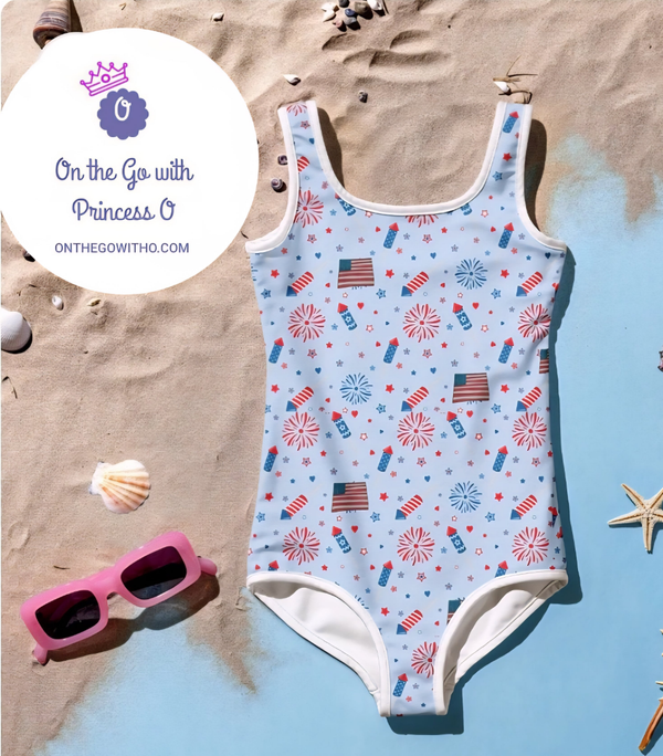Flags & Fireworks UPF Girl's Bathing Swimsuit – On the Go with Princess O